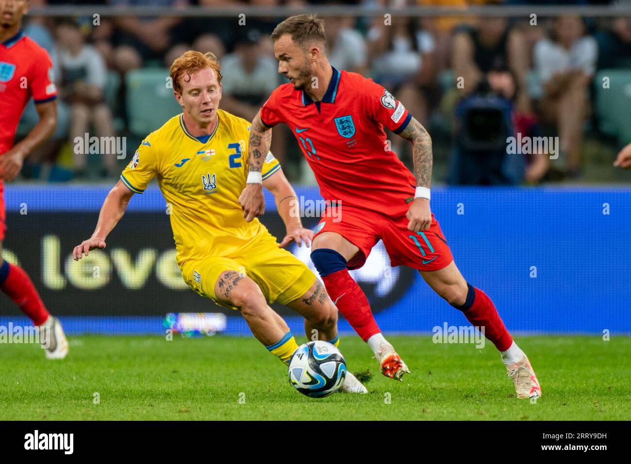Wroclaw, Poland. 09th Sep, 2023. James Maddison of England and Yukhym ...