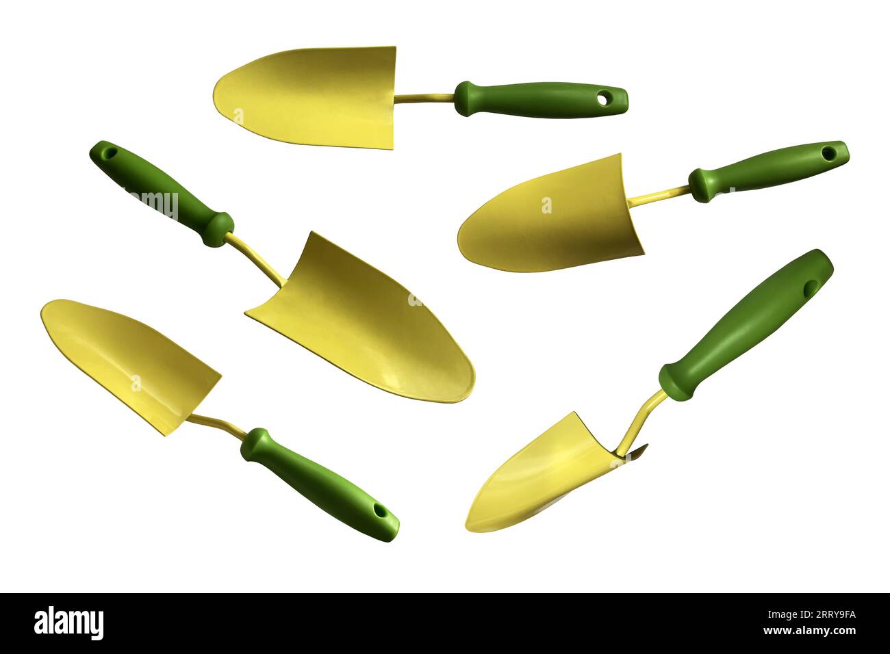 Little metal trowels set cut out object, garden appliances isolated ...