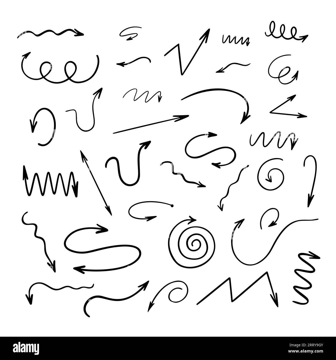 Arrows set simple hand drawn vector illustration, free form sign ...