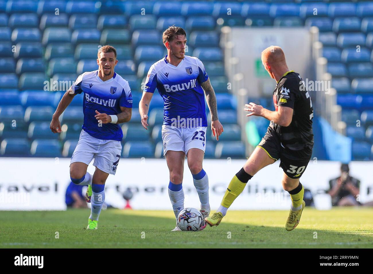 Gillingham, UK. 09th Sep, 2023. Gillingham midfielder Connor Mahoney ...