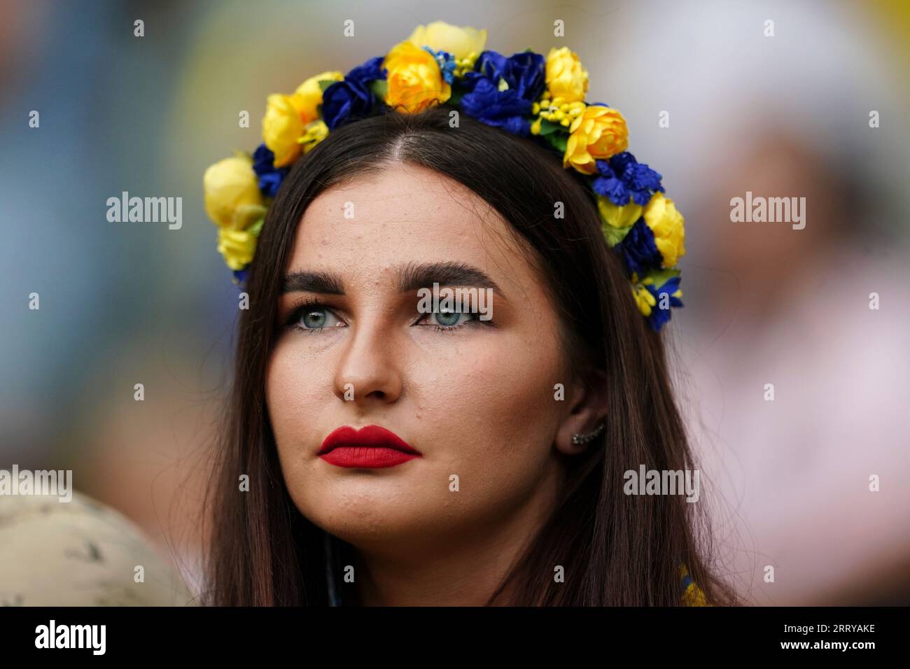 A Ukraine fan in the stands before the UEFA Euro 2024 Qualifying Group ...