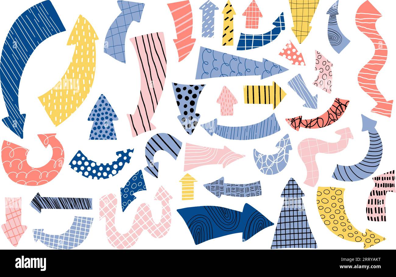 Hand Drawn Cartoon Arrow. Collection isolated vector texture decorative ...