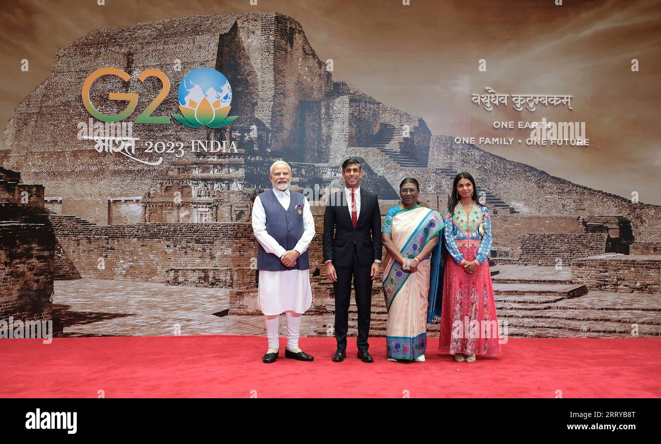 New Delhi, India. 09th Sep, 2023. Standing from left: Indian Prime ...