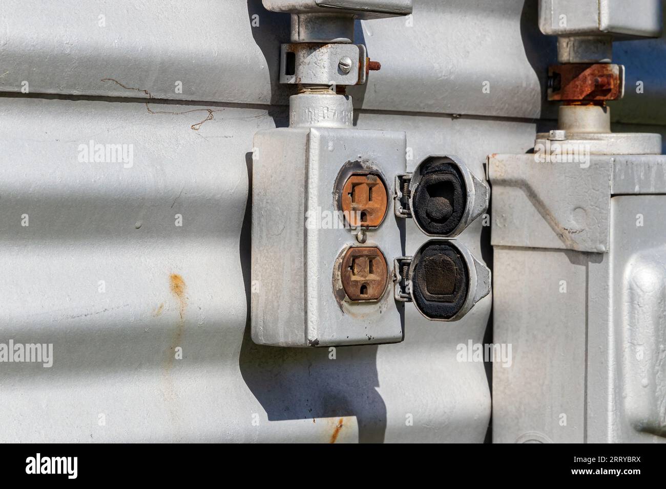 Outdoor electrical outlet on Grain bin storage system. Agriculture and ...