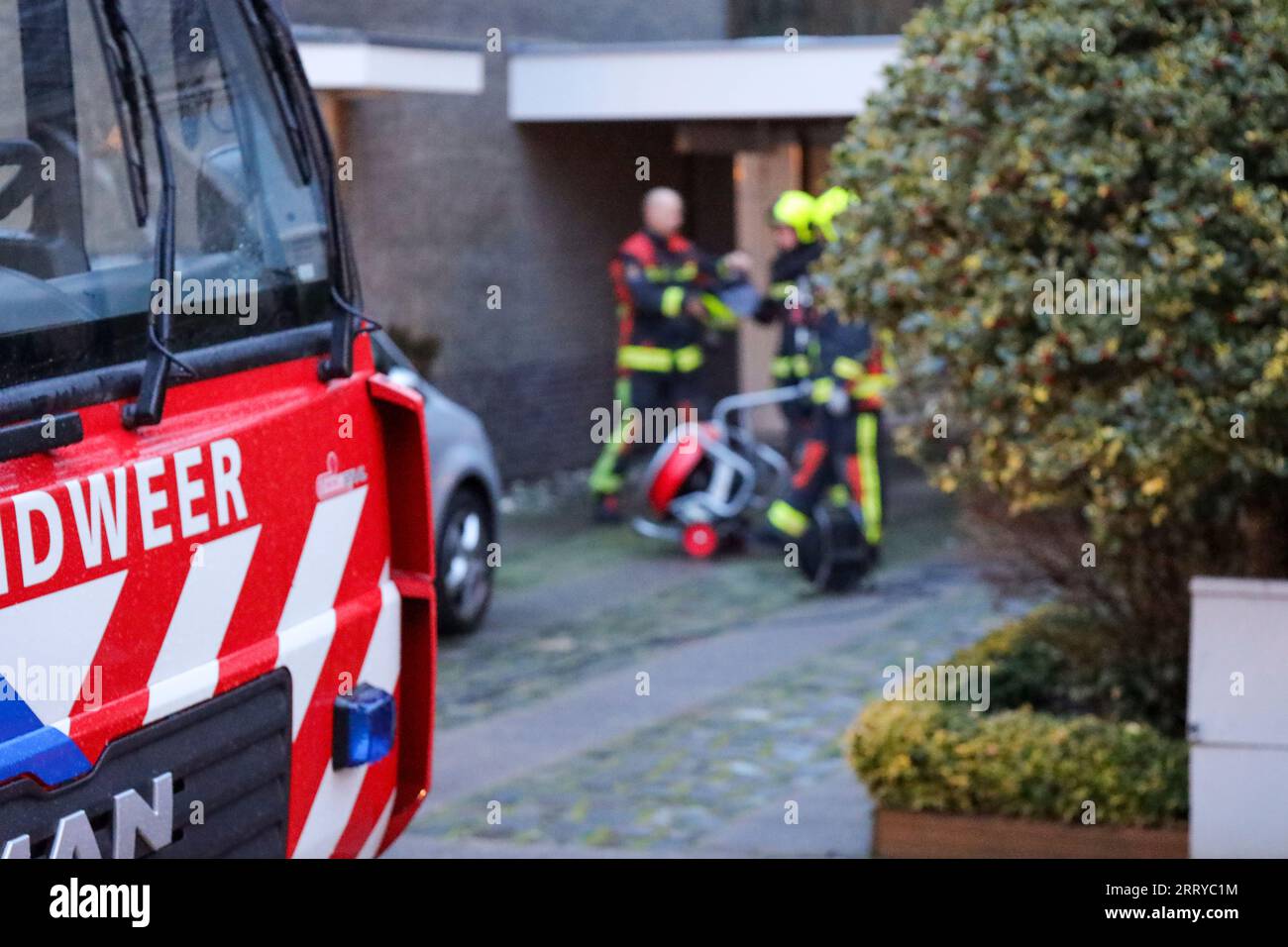 Fire brigade of Nieuwerkerk aan den IJssel at a fire incident in a ...