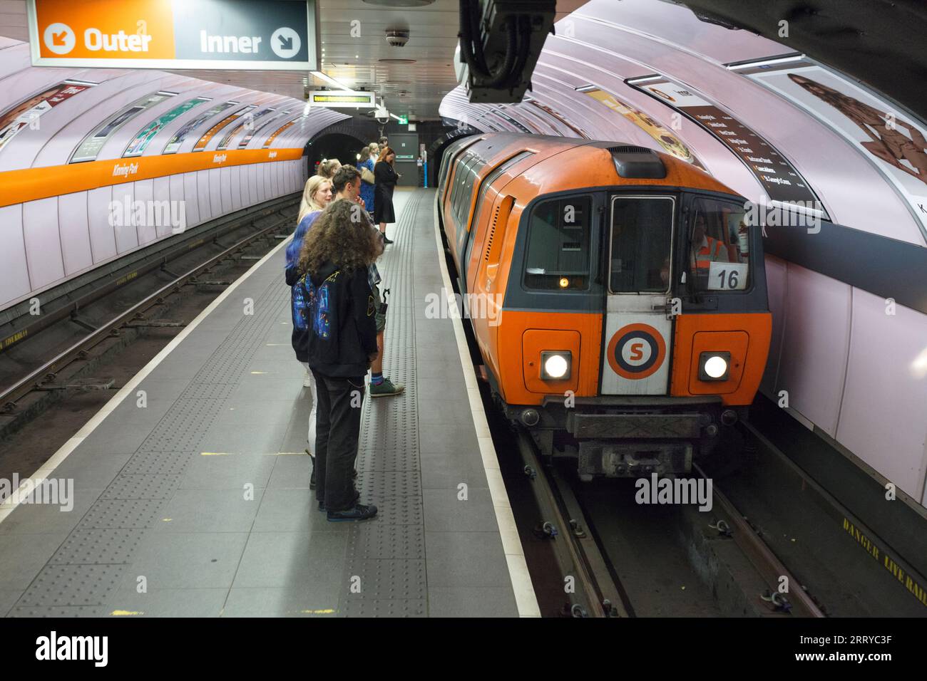 SPT subway train arriving at Glasgow Kinning Park Subway station on the ...