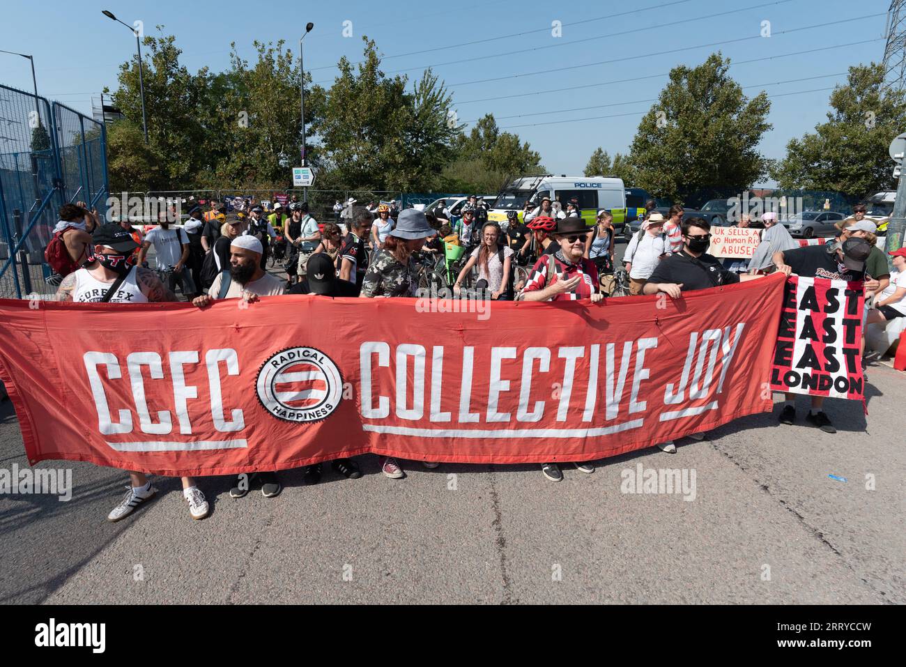 London, UK. 9 September, 2023. Anti-war activists protest and blockade ...
