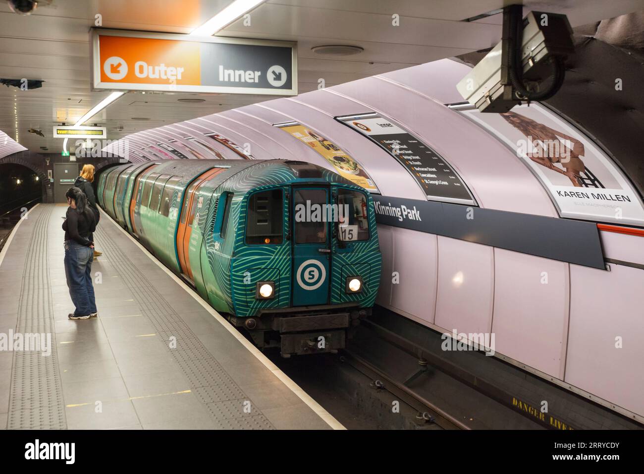 An inner circle train arrives at Kinning Park subway station on the SPT ...