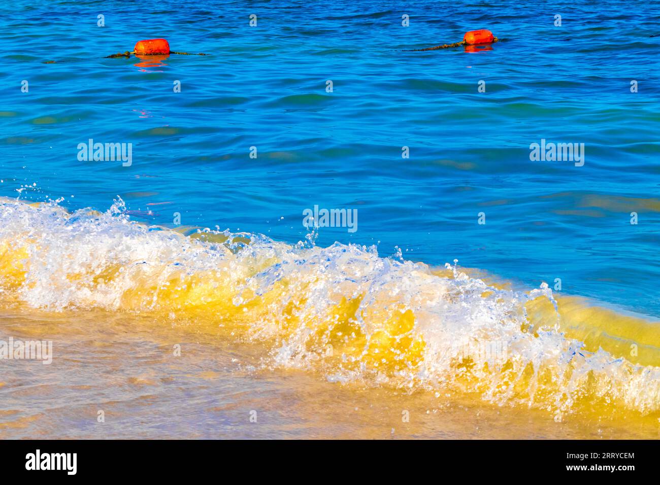 Waves turquoise blue water and sand at tropical mexican caribbean beach ...