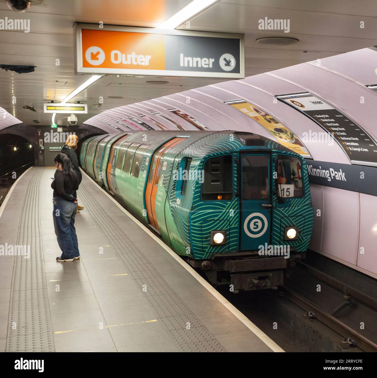 An inner circle train arrives at Kinning Park subway station on the SPT ...