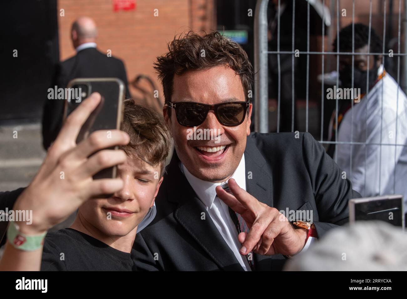 Jimmy Fallon meet fans as he leaves the Hackney Empire, London after ...