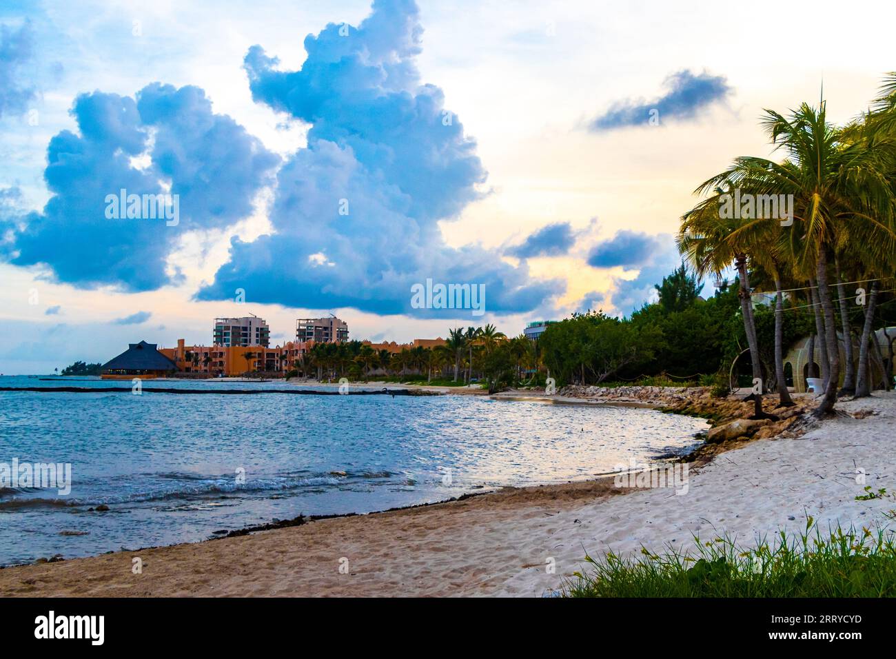 Tropical mexican caribbean beach landscape panorama with clear ...