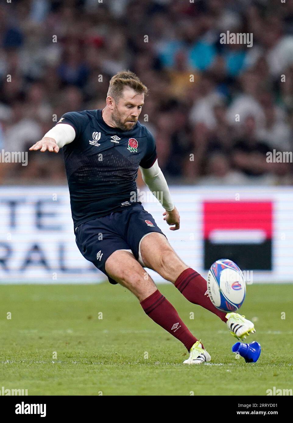 England's Elliot Daly kicks a penalty during the 2023 Rugby World Cup ...