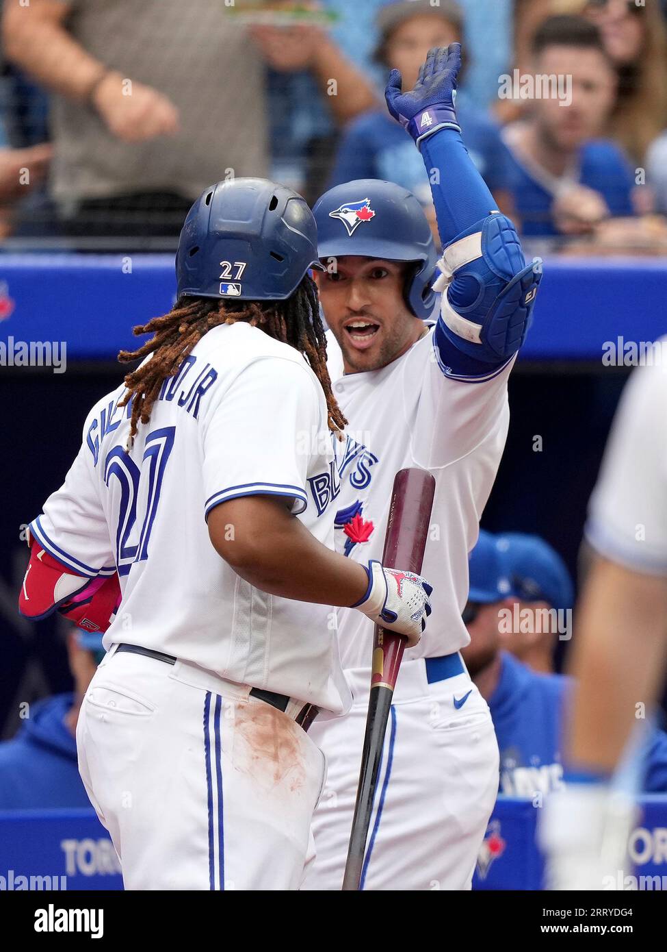 Toronto Blue Jays right fielder George Springer (4) celebrates his solo ...