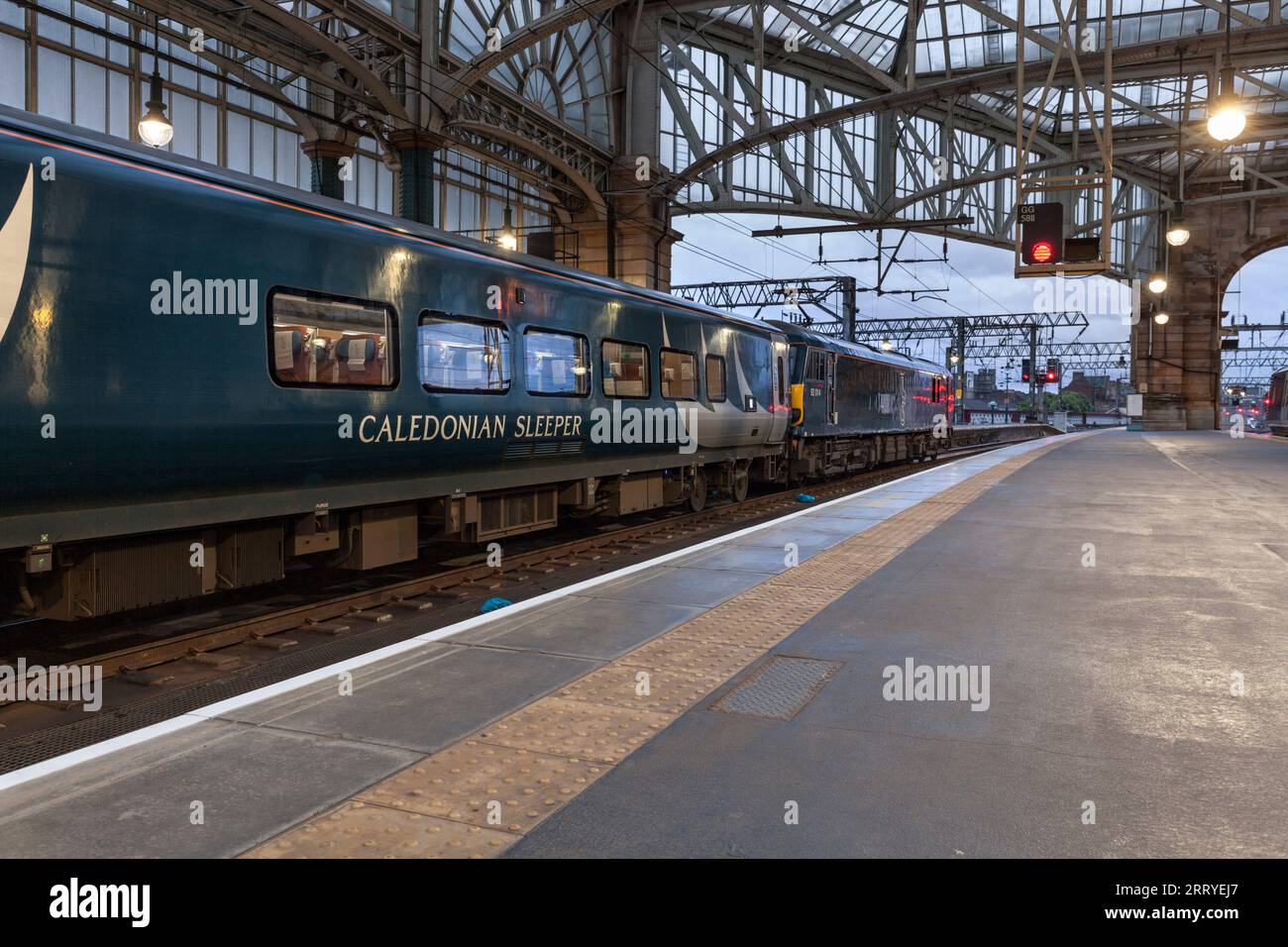 The lowland Caledonian sleeper train waiting to depart from Glasgow ...