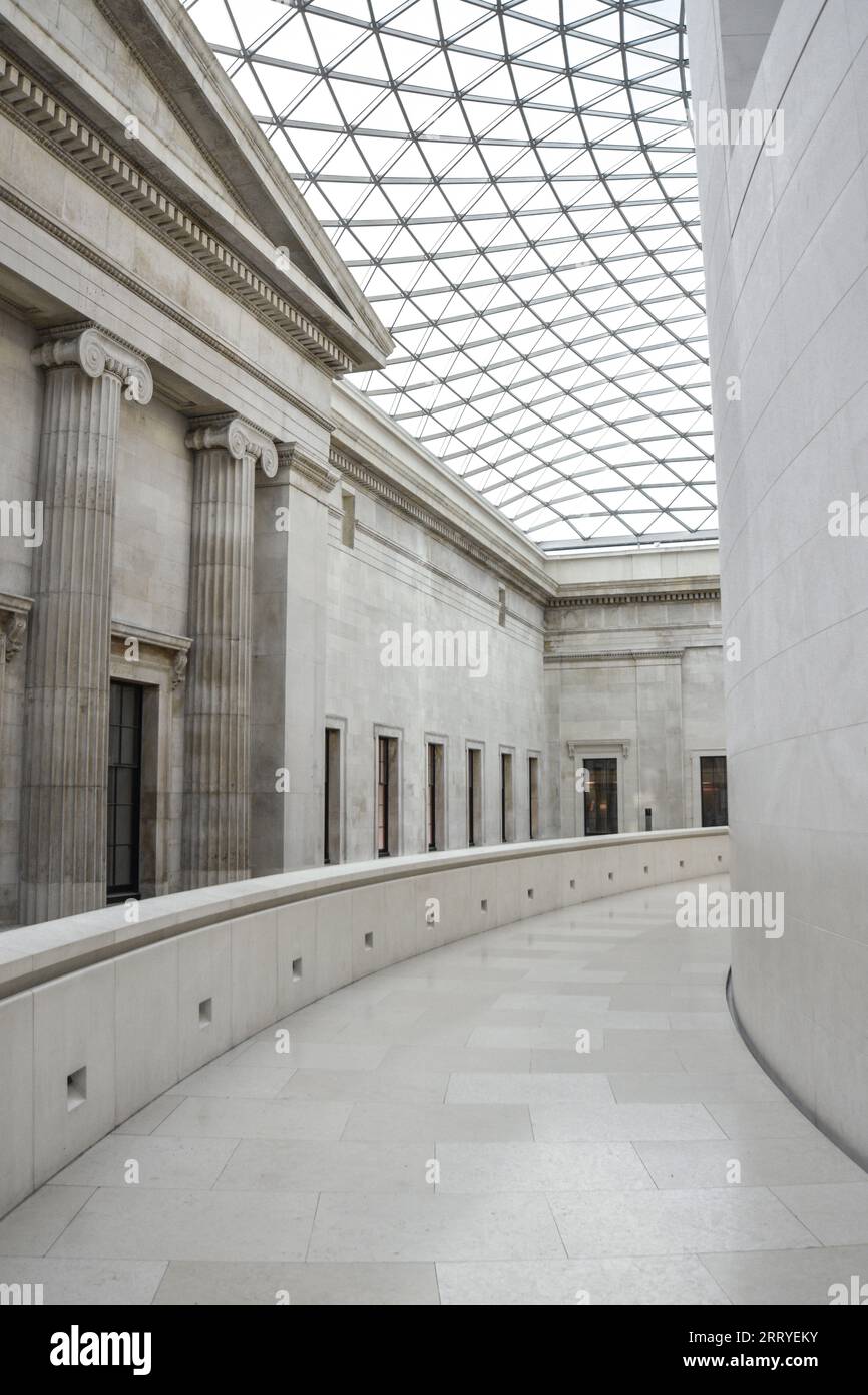 The Great Court of British Museum without people, greek ionic columns ...