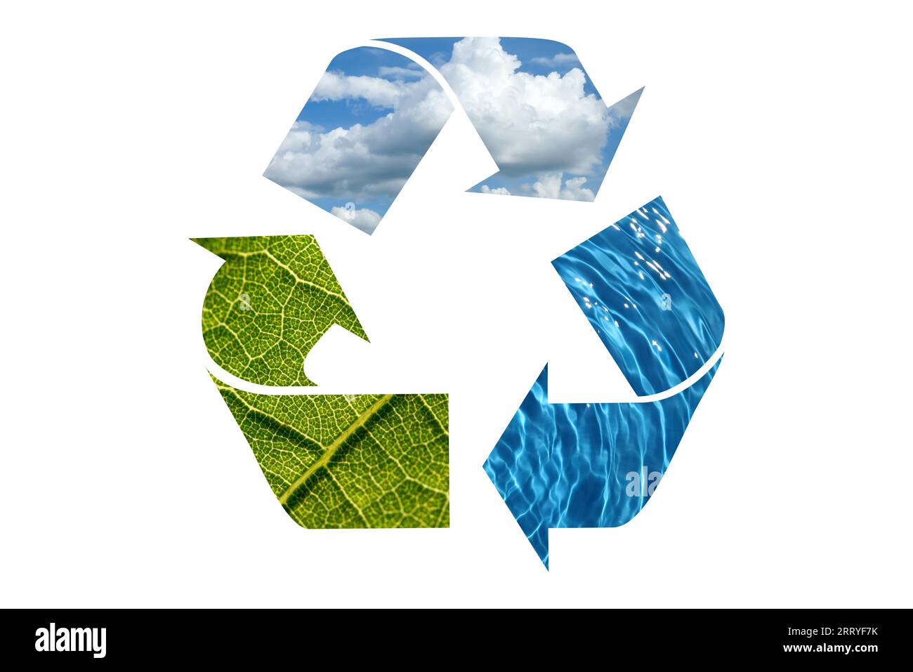 Illustration recycling symbol of nature elements, green foliage, blue ...