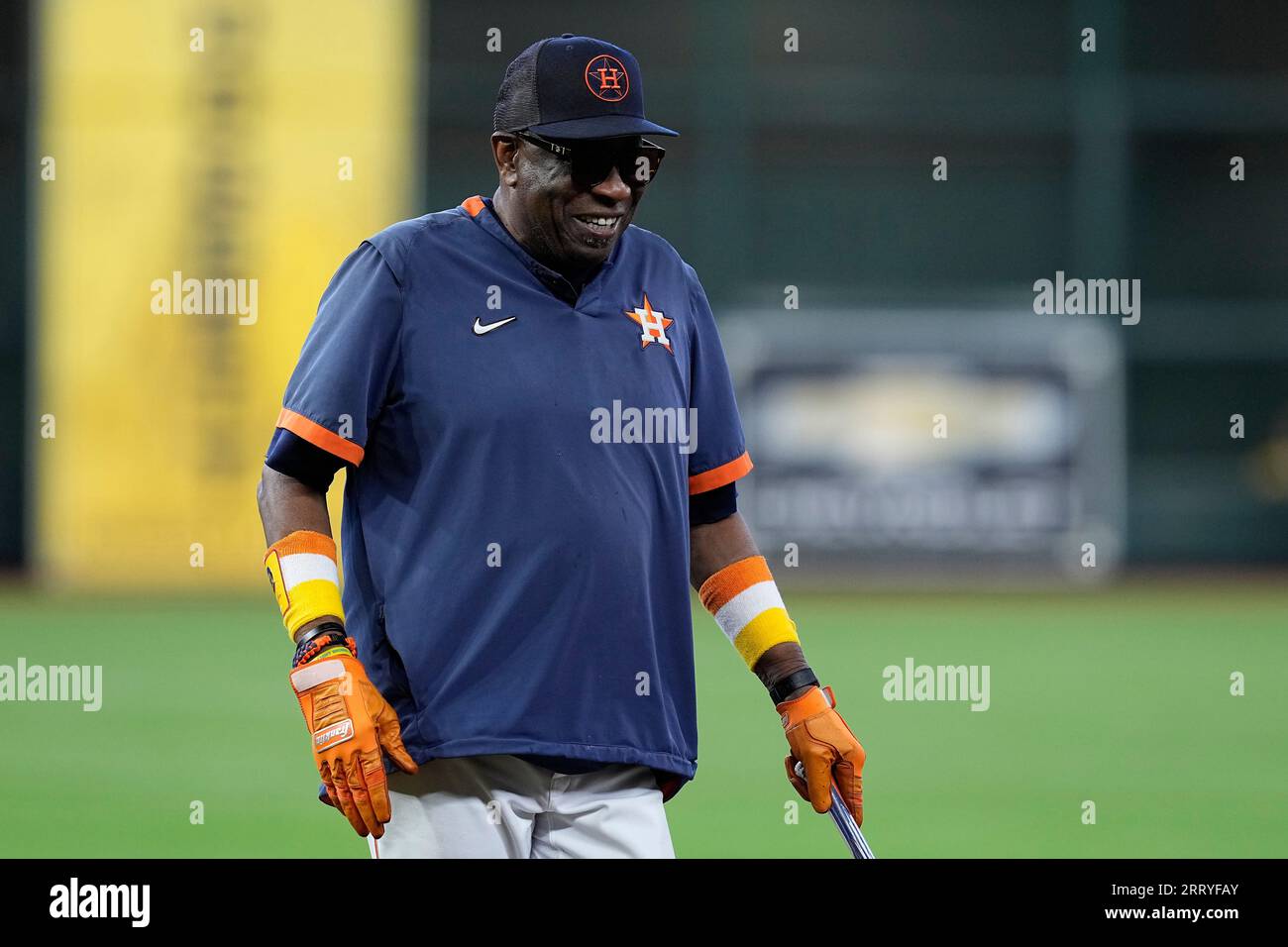 Houston Astros manager Dusty Baker Jr. walks around the infield before ...