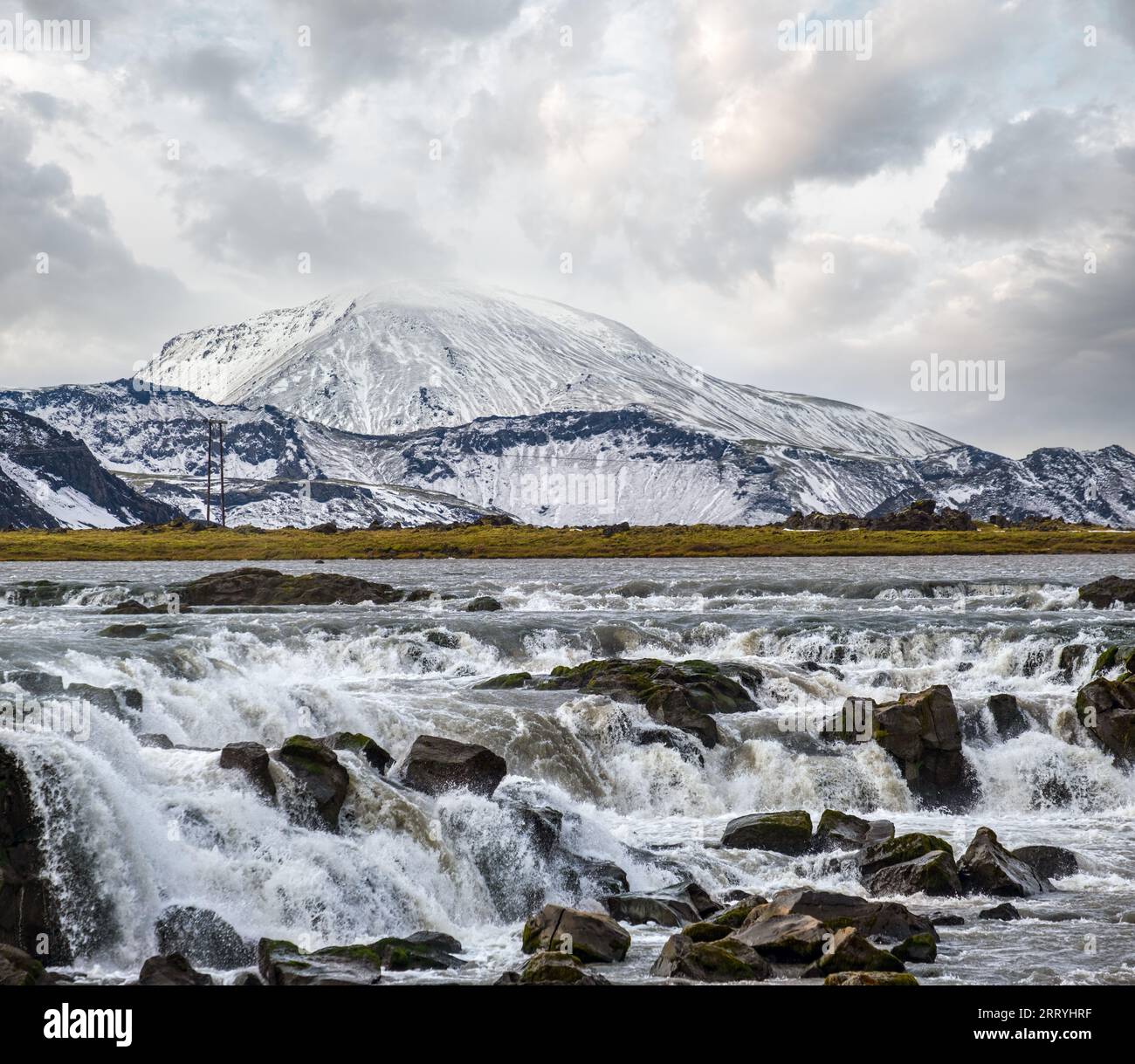 Season changing in southern Highlands of Iceland. Picturesque waterfal ...