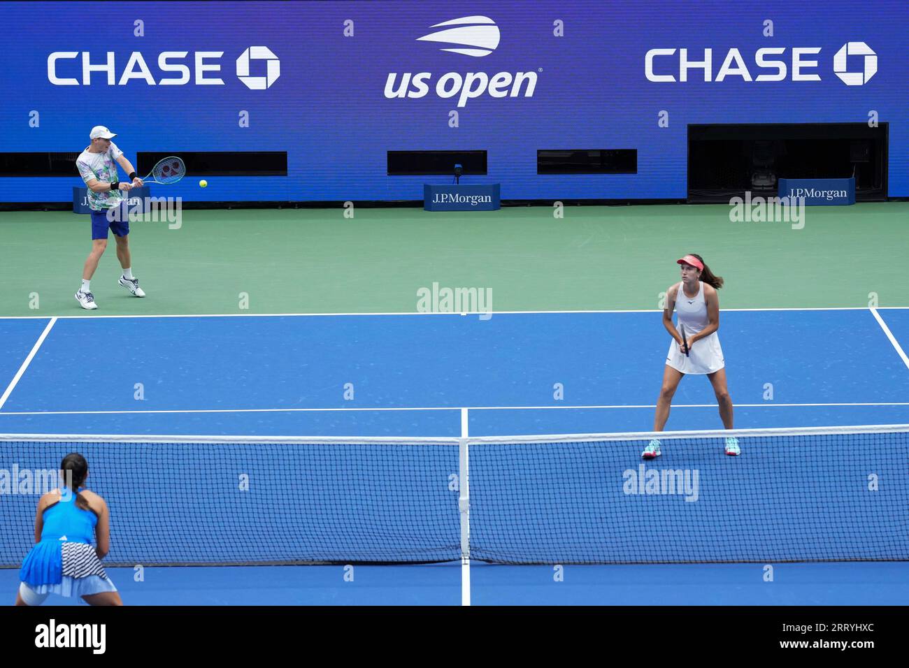 Anna Danilina and Harri Heliovaara in action during a mixed doubles ...