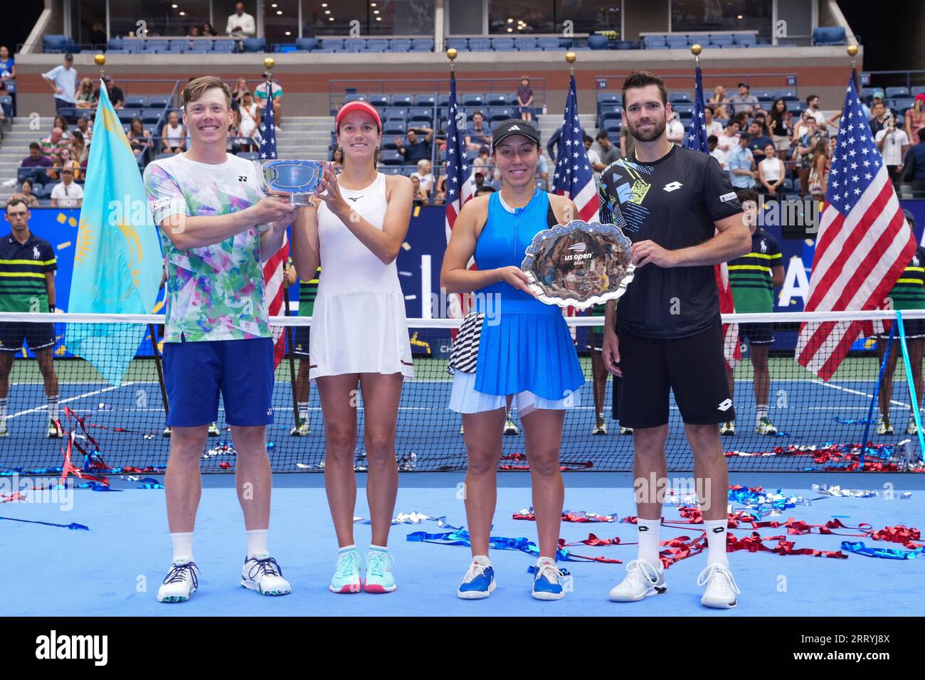 Harri Heliovaara and Anna Danilina pose for a photo with Jessica Pegula ...