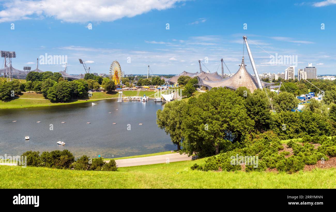 Olympic Park, landmark of Munich, Germany. Scenic view of former sport ...