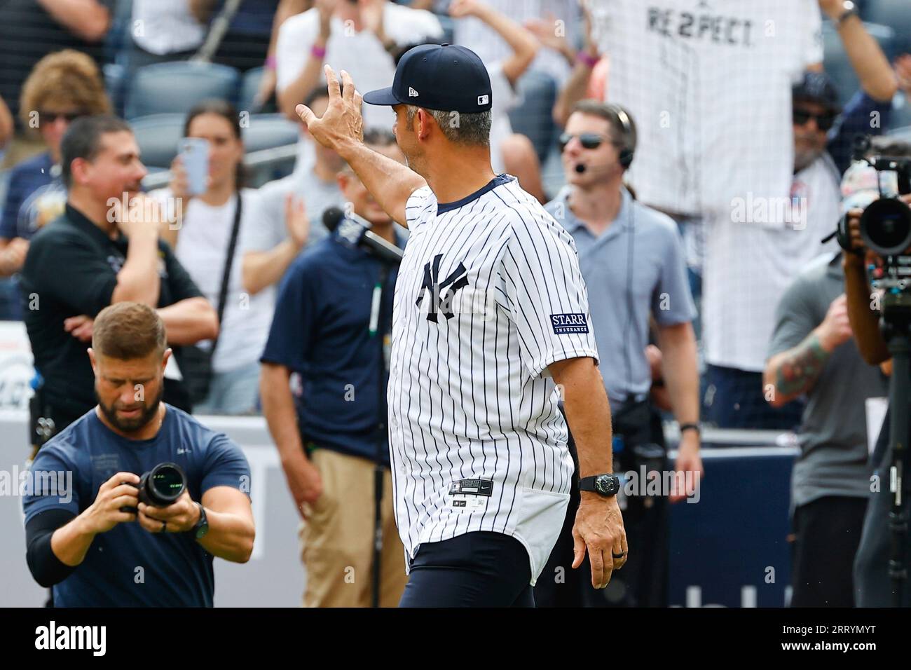 BRONX, NY - SEPTEMBER 09: Jorge Posada is introduced during the 75th ...