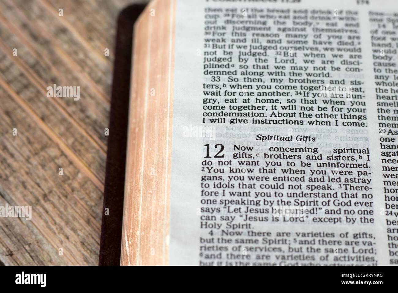 Christian verses about spiritual gifts in open holy bible book with ...