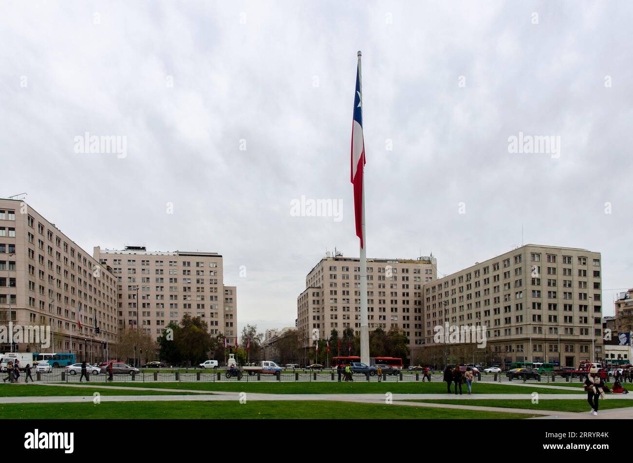 The chilean flag at the Bulnes square in the Alameda Avenue, Santiago ...