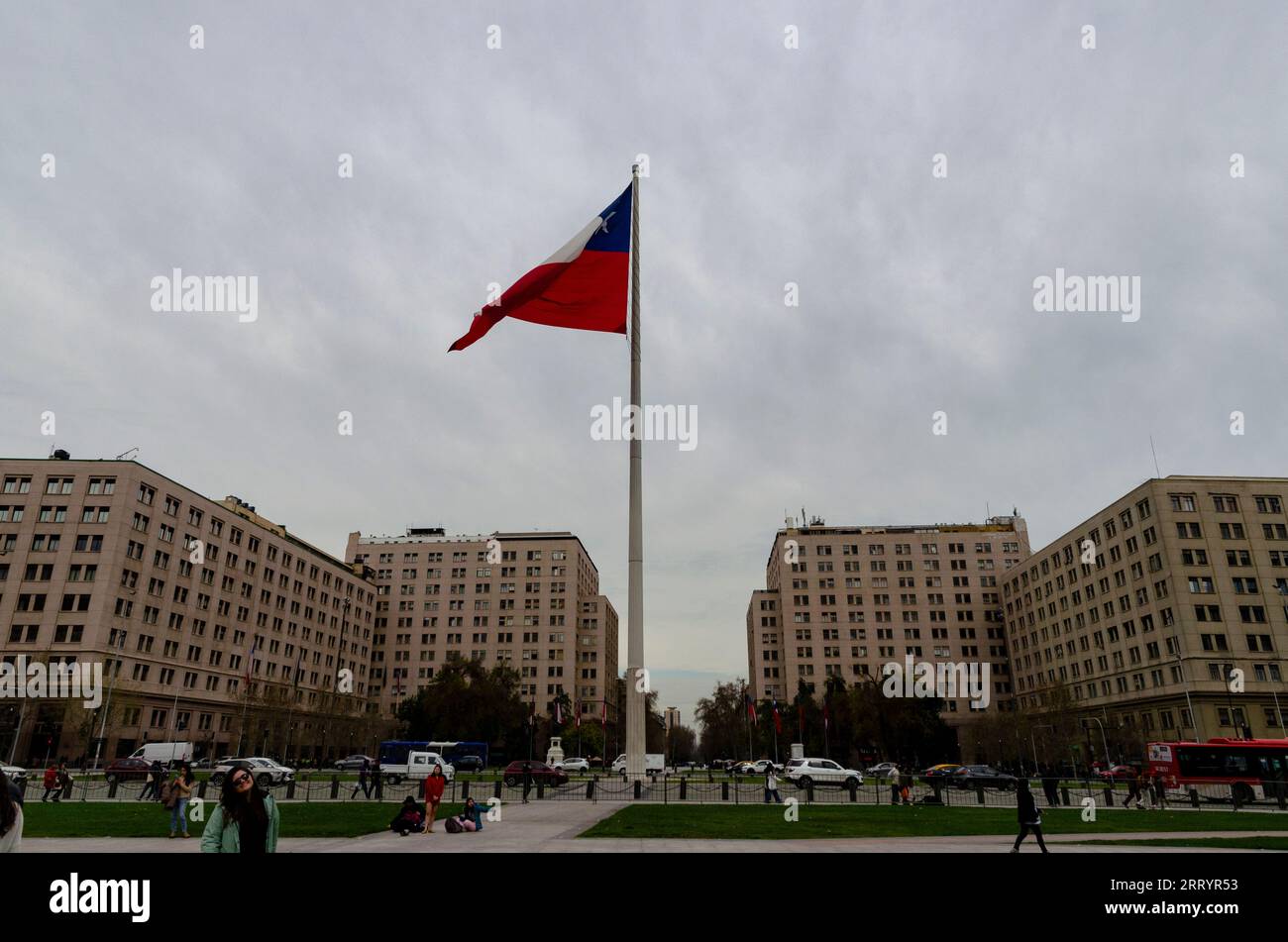 The chilean flag at the Bulnes square in the Alameda Avenue, Santiago ...