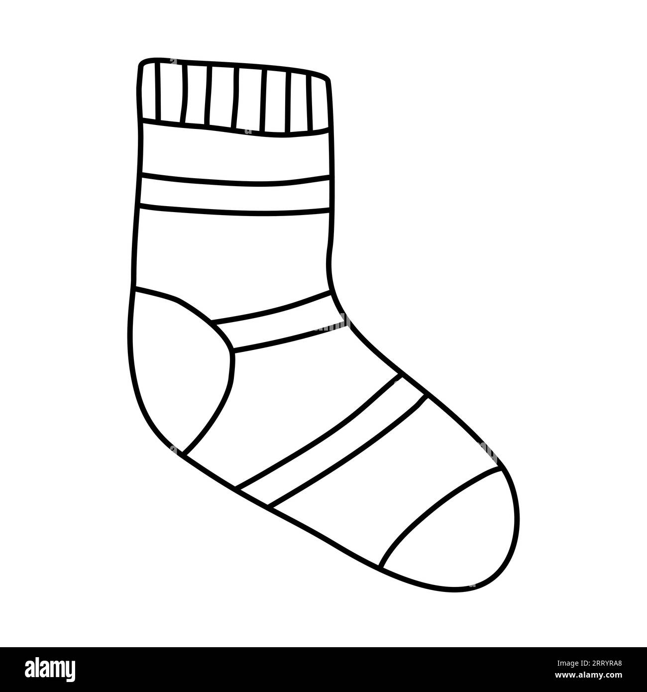 Knitted warm stripped sock, doodle style flat vector outline ...