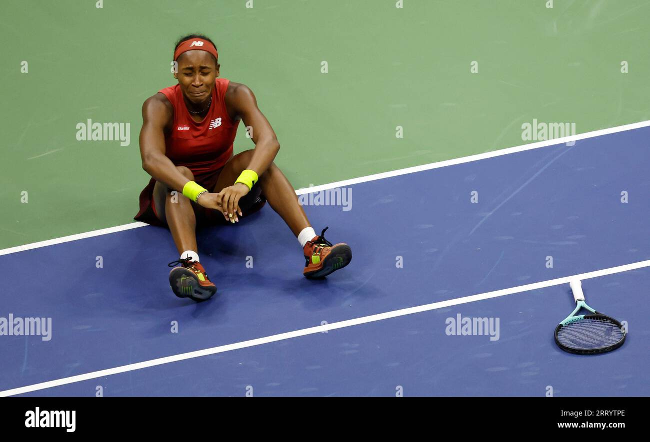 Flushing Meadow, United States. 09th Sep, 2023. Coco Gauff reacts after ...