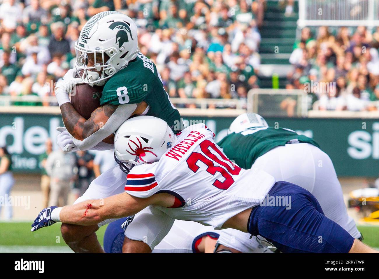 East Lansing, Michigan, USA. 9th Sep, 2023. Michigan State running back ...