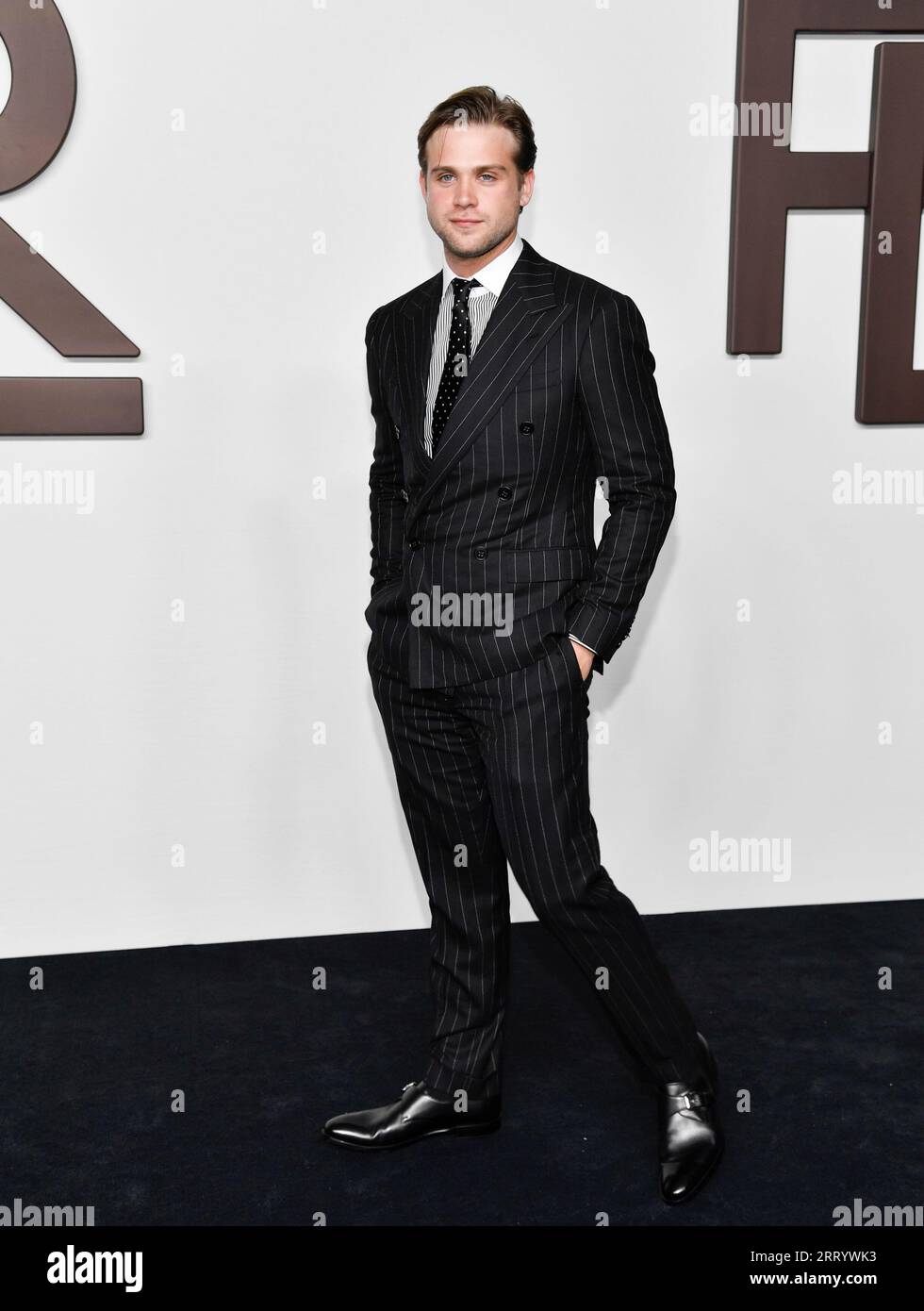 Leo Woodall attends the Ralph Lauren Spring/Summer 2024 fashion show as ...