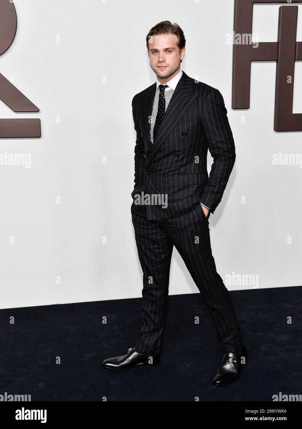 Leo Woodall attends the Ralph Lauren Spring/Summer 2024 fashion show as ...