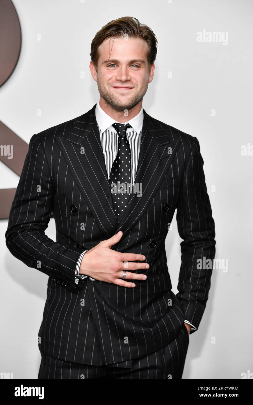 Leo Woodall attends the Ralph Lauren Spring/Summer 2024 fashion show as ...