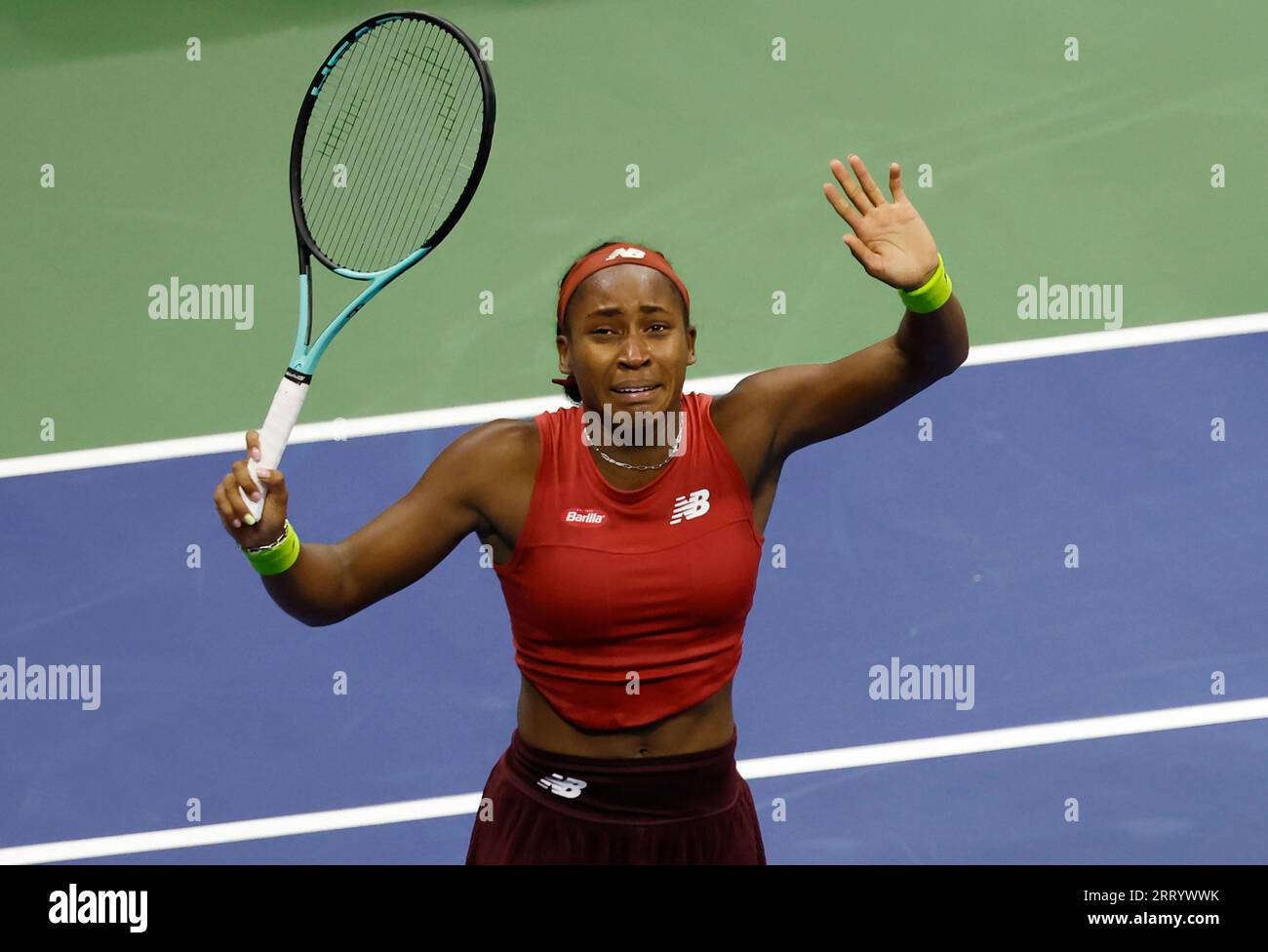 Flushing Meadow, United States. 09th Sep, 2023. Coco Gauff reacts after ...