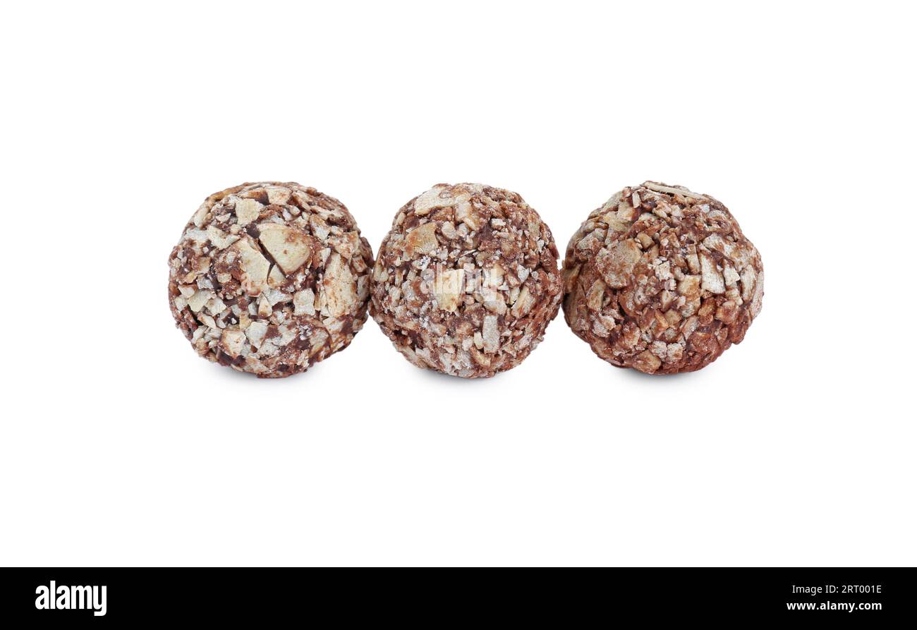 Tasty sweet chocolate candies isolated on white Stock Photo - Alamy