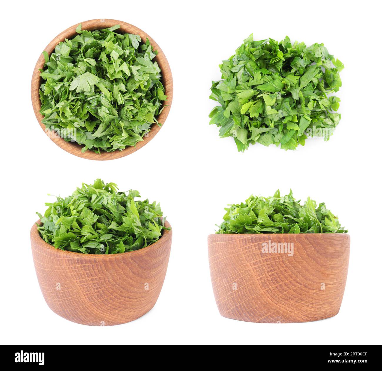 Collage with cut parsley isolated on white, top and side views Stock ...