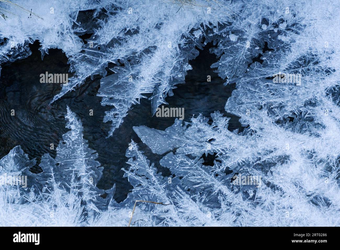An overhead view of ice forming over a flowing stream Stock Photo - Alamy