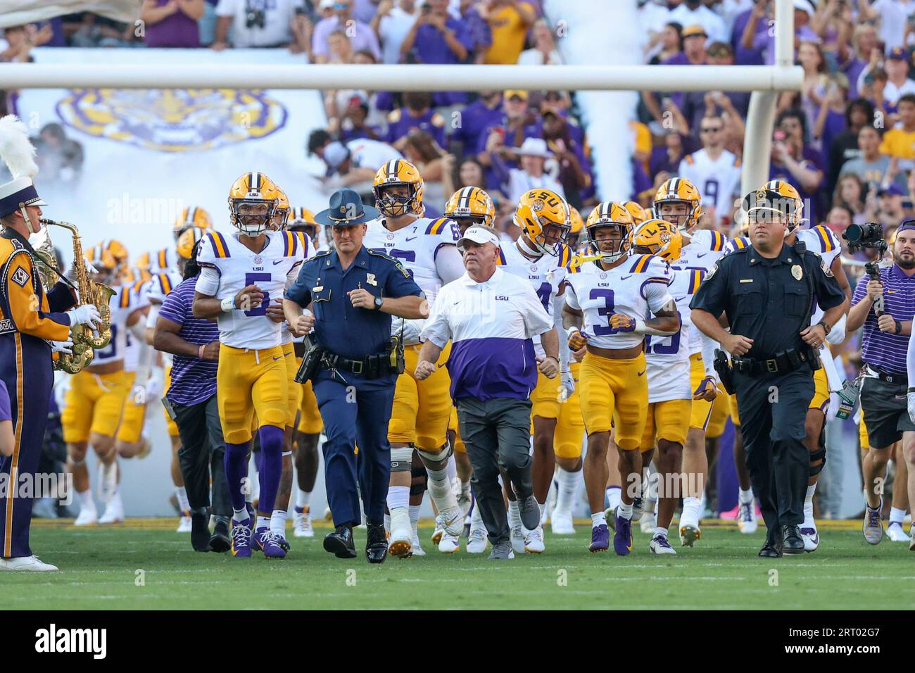 September 09, 2023: LSU Head Coach Brian Kelly leads his team onto the ...