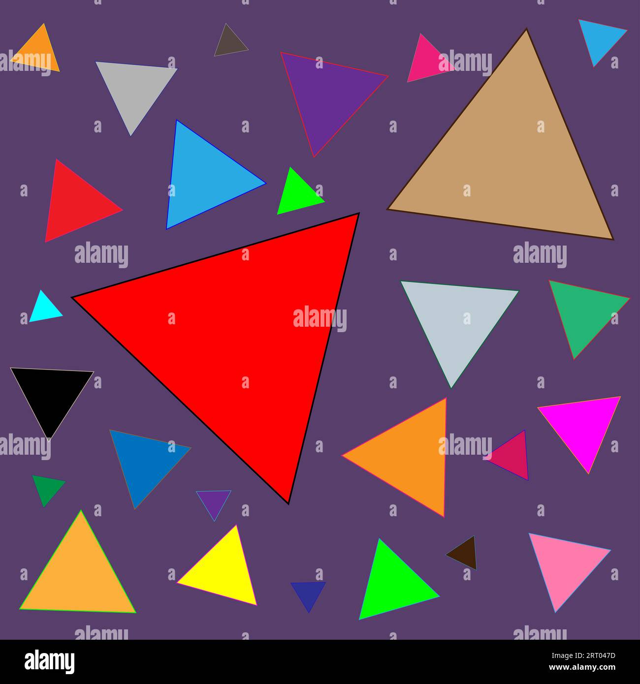 A pattern of irregular distributed triangles, blue and green and red ...
