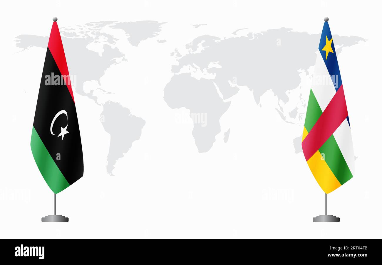 Libya and Central African Republic flags for official meeting against ...