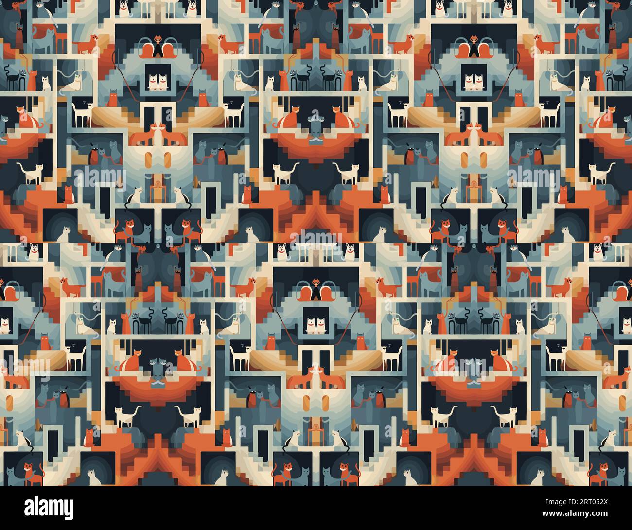 Seamless, abstract background of cats on stairs, style of M.C. Escher ...