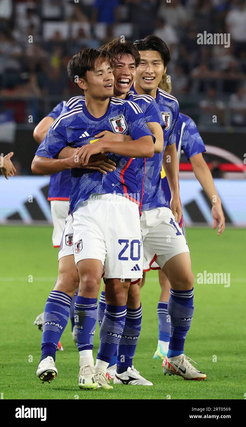 Ao Tanaka (C) of Japan national football team "Samurai Blue" celebrates ...