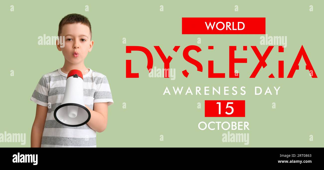 Little boy with megaphone and text WORLD DYSLEXIA AWARENESS DAY on ...