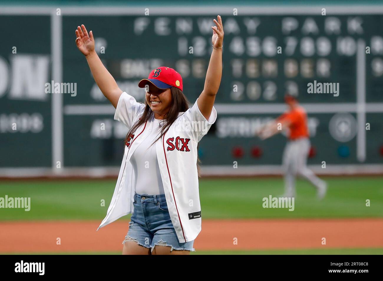 LPGA golfer Megan Khang reacts after throwing out the ceremonial first ...