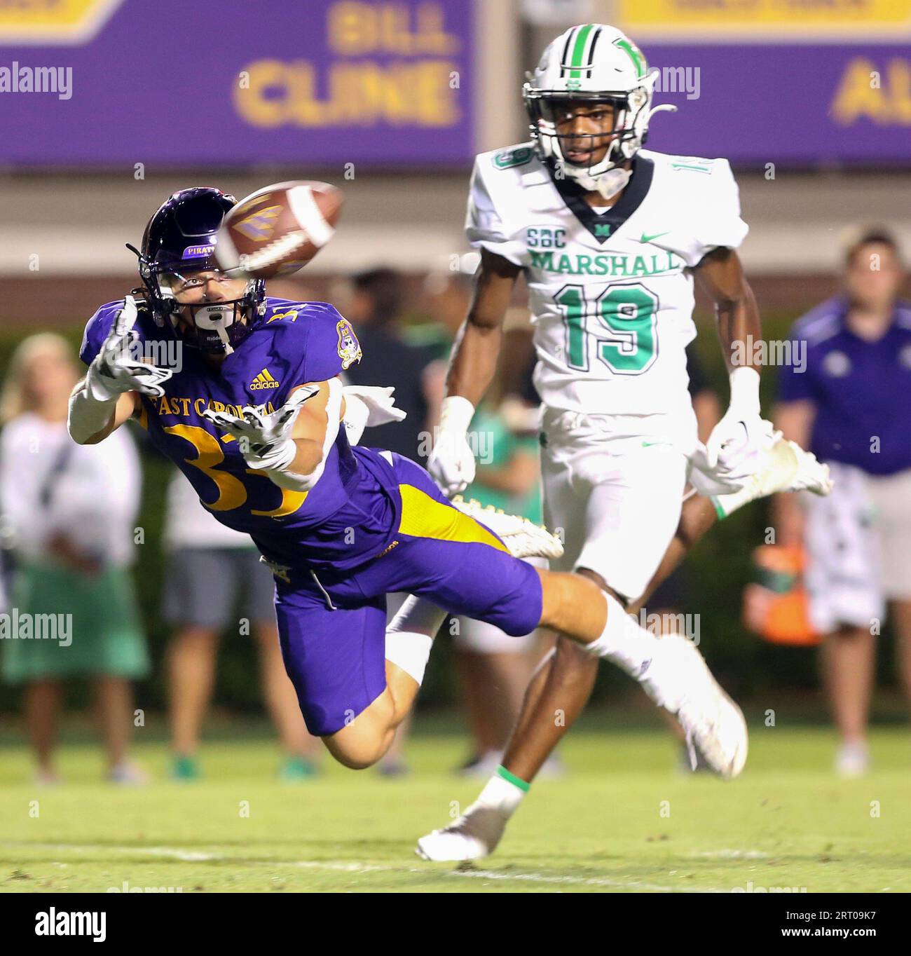 East Carolina's Brock Spalding (33) is unable to complete a pass ...
