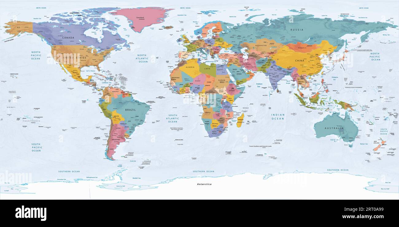 Political world map Equirectangular projection Stock Vector Image & Art ...