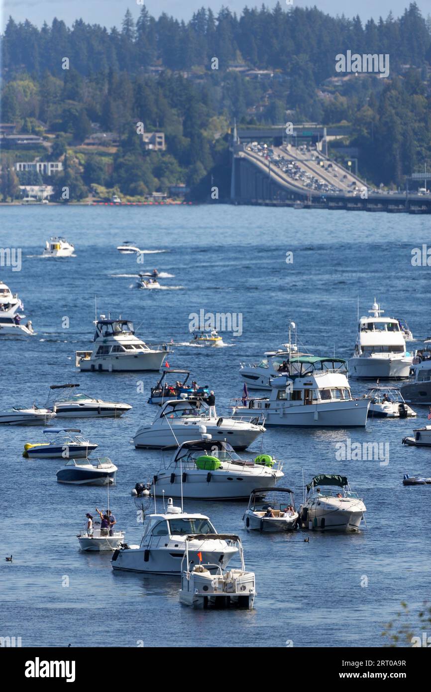 SEATTLE, WA - SEPTEMBER 09: Washington boaters park there boats outside ...